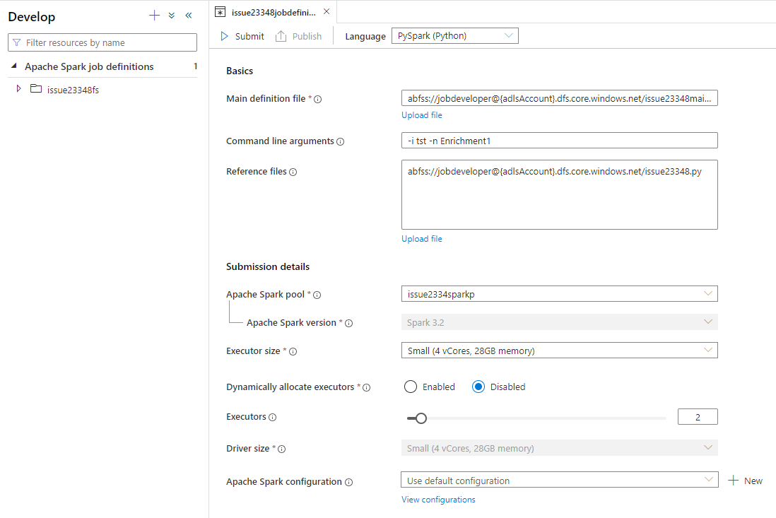 Definitions Created Using Az Synapse Spark Job Definition Create Do Not Show In The Workspace