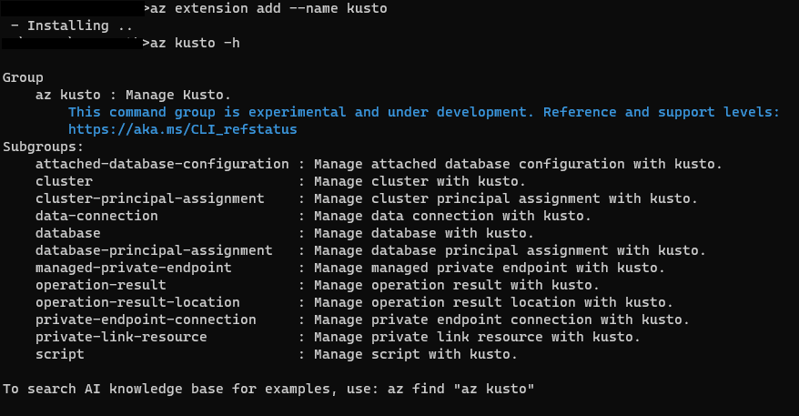 Help text is confusing and contradictory after adding Kusto extension · Issue #2827 · Azure ...