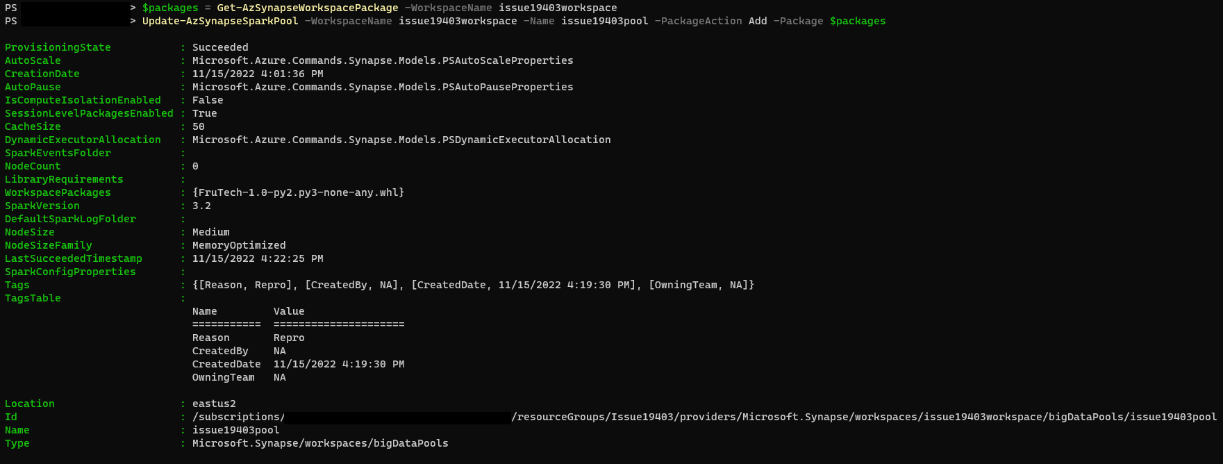 Update Azsynapsesparkpool Now Requires Minmax Executors On Packageaction Add · Issue 19403 3759