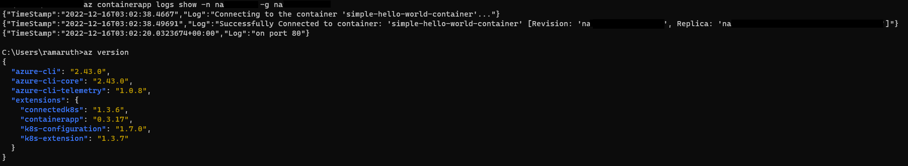 Container App log show command won't work · Issue #5645 · Azure/azure-cli-extensions · GitHub