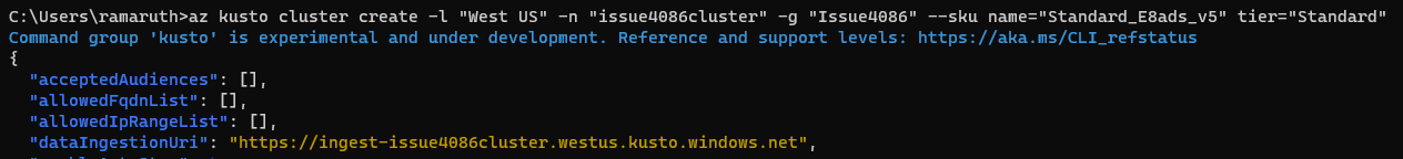Kusto Extension error when creating kusto cluster by "az kusto cluster create" · Issue #4086 ...