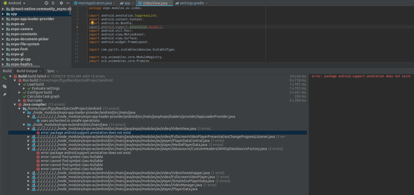 [expo-av] Android build fails with "cannot find symbol class Nullable ...