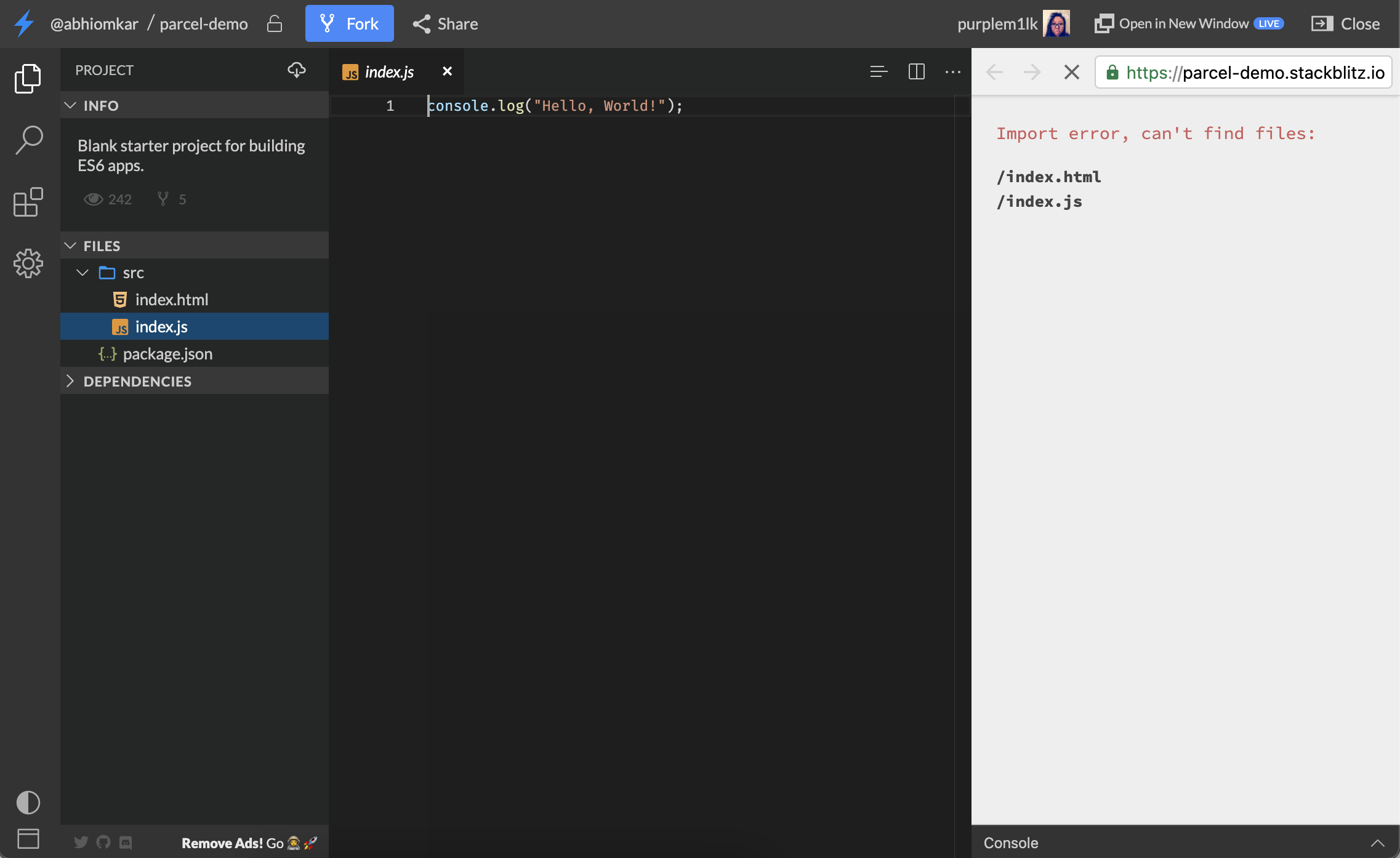 Not able to run Parcel.js on Stackblitz when entry file is in subfolder · Issue #762 ...