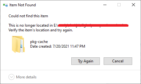 Can't delete/copy pkg-cache folder (windows 10 19043.1110) · Issue #1263 · vercel/pkg · GitHub