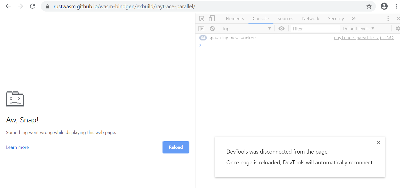 raytrace-parallel demo broken on chrome 77 · Issue #1800 · rustwasm/wasm-bindgen · GitHub