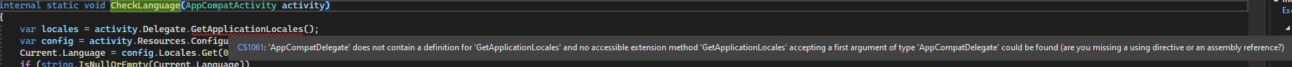 AppCompatDelegate.SetApplicationLocales() and AppCompatDelegate.GetApplicationLocales() missing ...