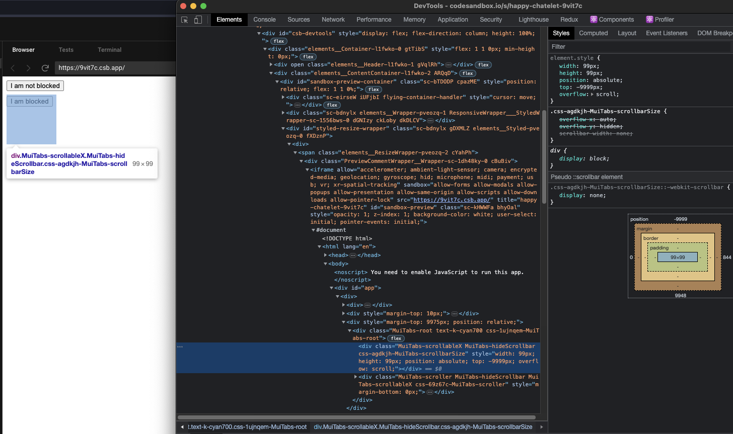 Tabs Scrollable Tabs Render An Absolute Positioned Div That Blocks