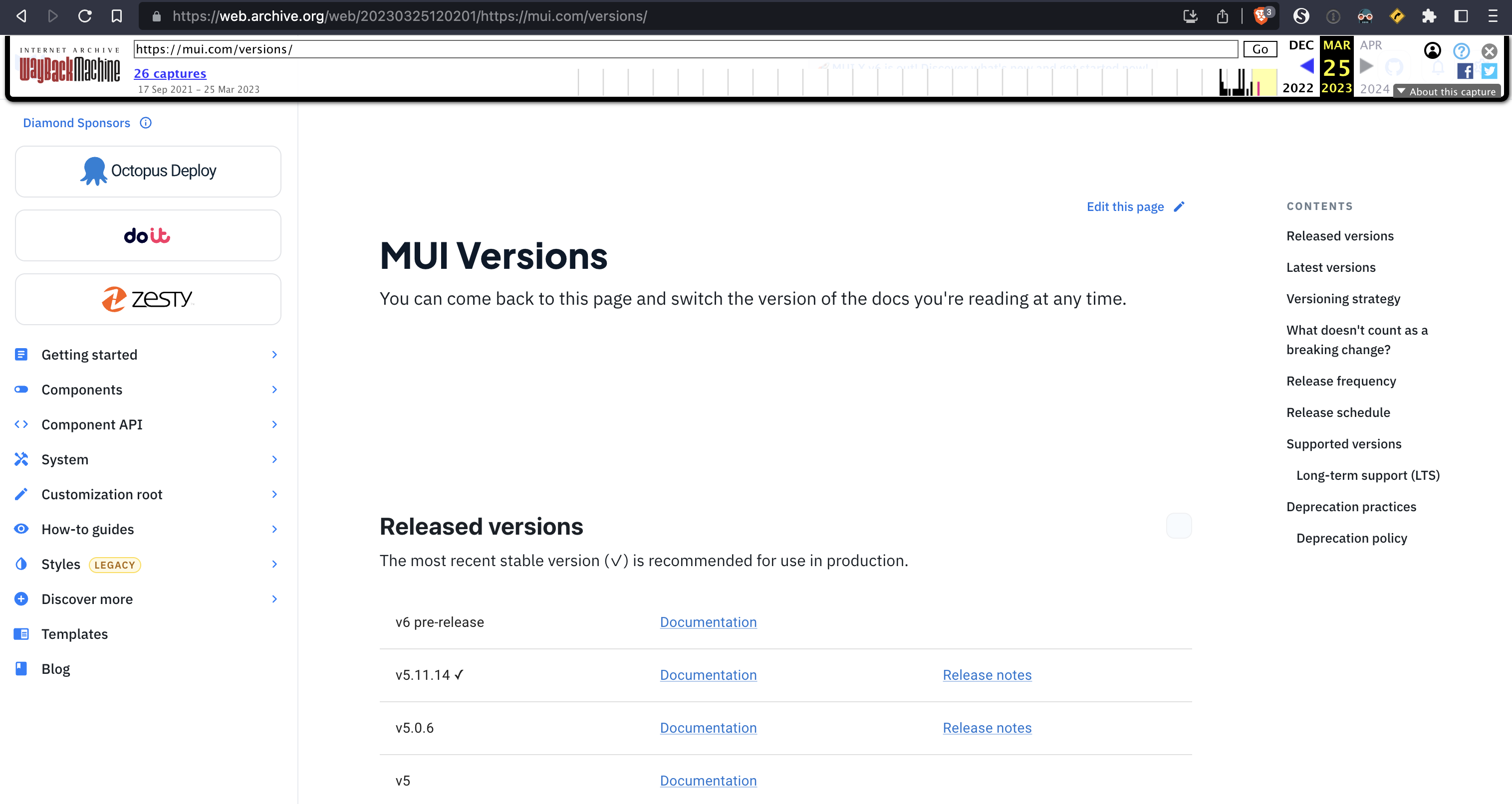 [docs] On The ` Versions` Page All Content Is Missing From The Sidebar · Issue 38096 · Mui