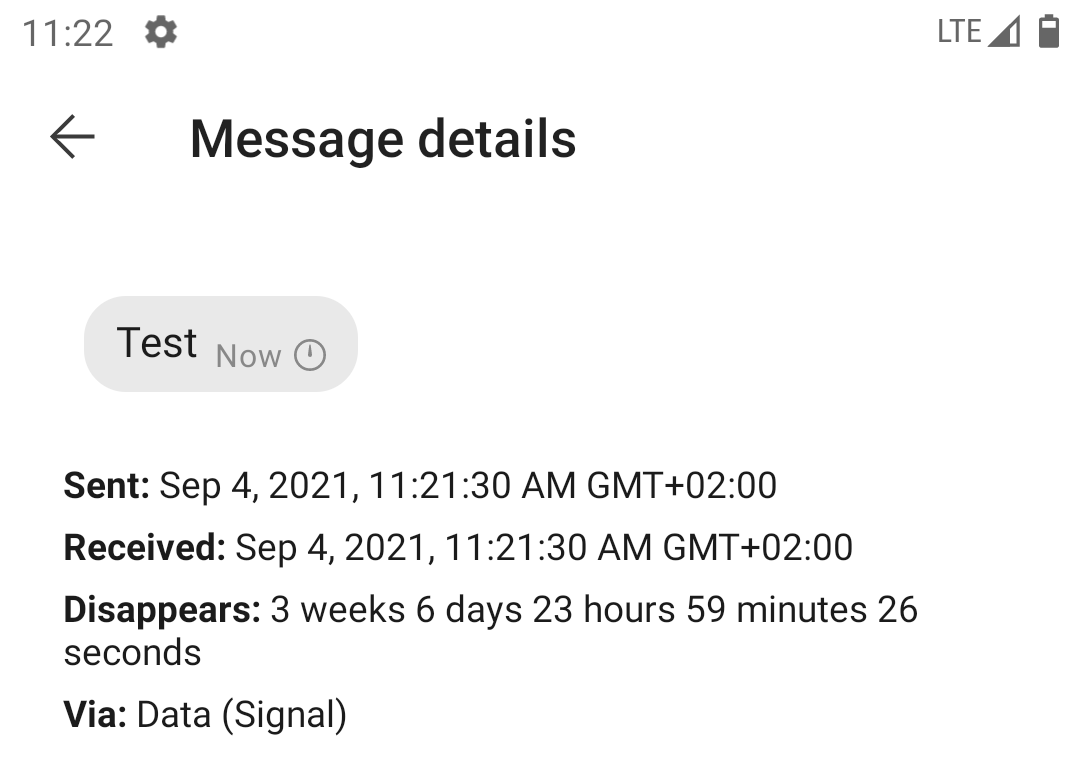 "Disappearing message timer info" in "message details" not full ...
