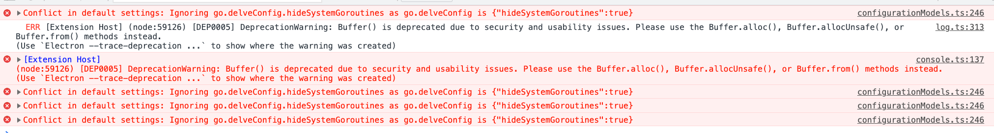 debug: Conflict in default settings: Ignoring go.delveConfig.hideSystemGoroutines · Issue #1997 ...