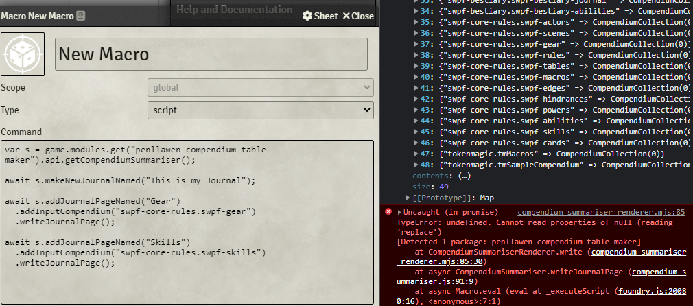 Example Macro don't work · Issue #6 · richardgaywood/foundry-penllawen-compendium-table-maker ...