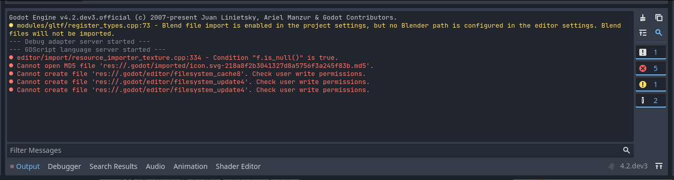 Getting `cannot open/create file` error if `.godot` folder is removed when project is already ...