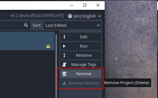 Misleading "Remove" button in Project Manager · Issue #81403 · godotengine/godot · GitHub