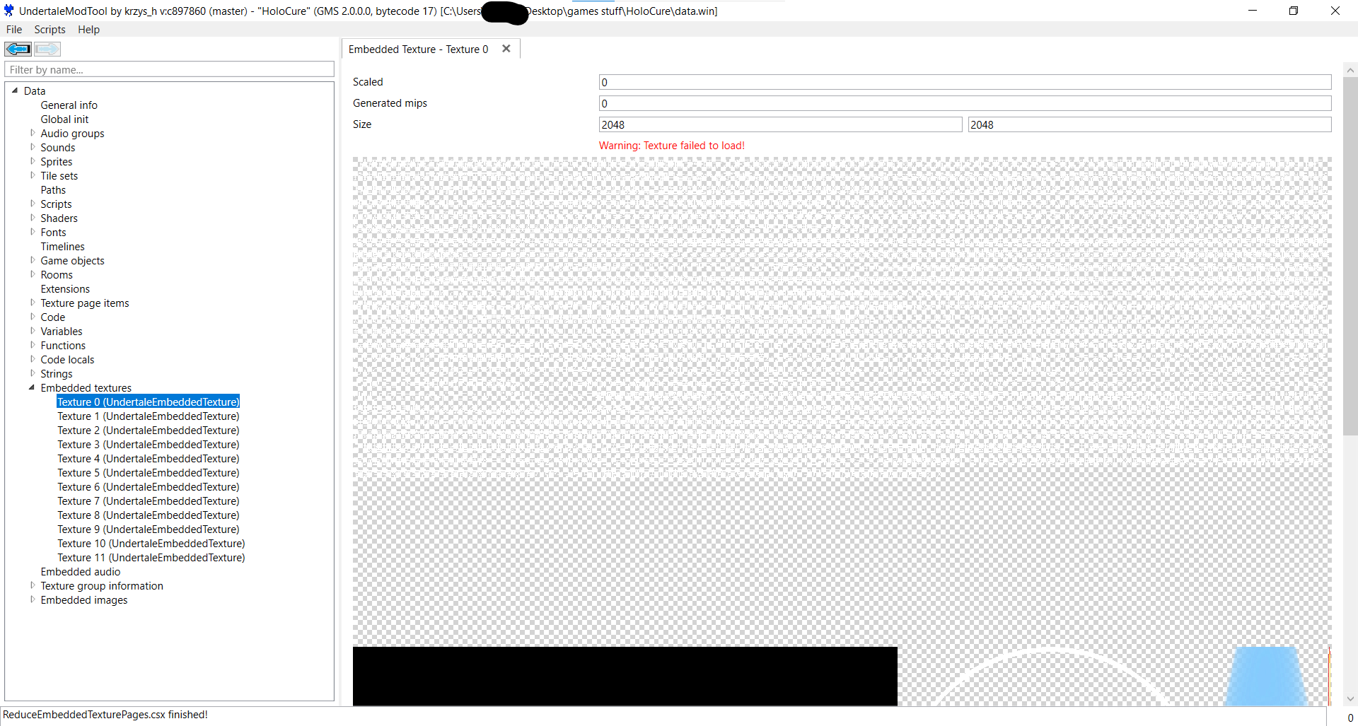 Running "ReduceEmbeddedTexturePages.csx" after running "NewTextureRepacker.csx" causes program ...