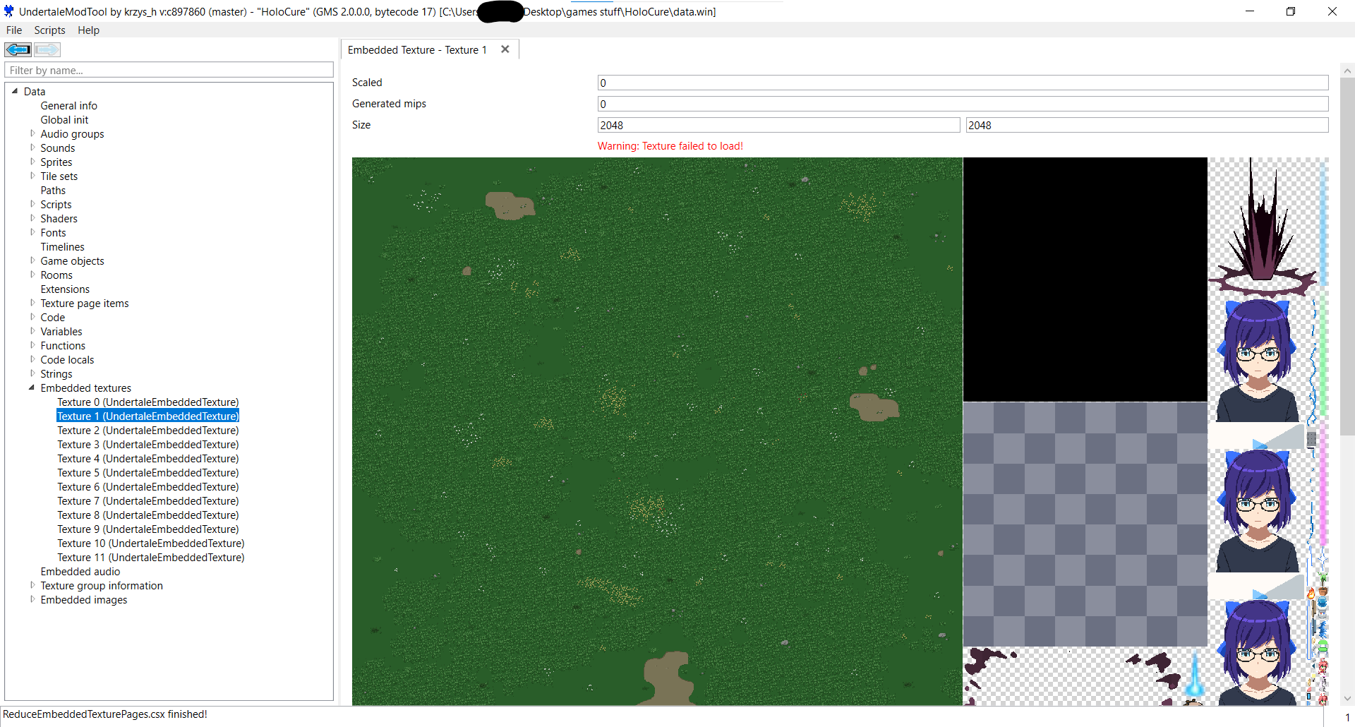 Running "ReduceEmbeddedTexturePages.csx" after running "NewTextureRepacker.csx" causes program ...