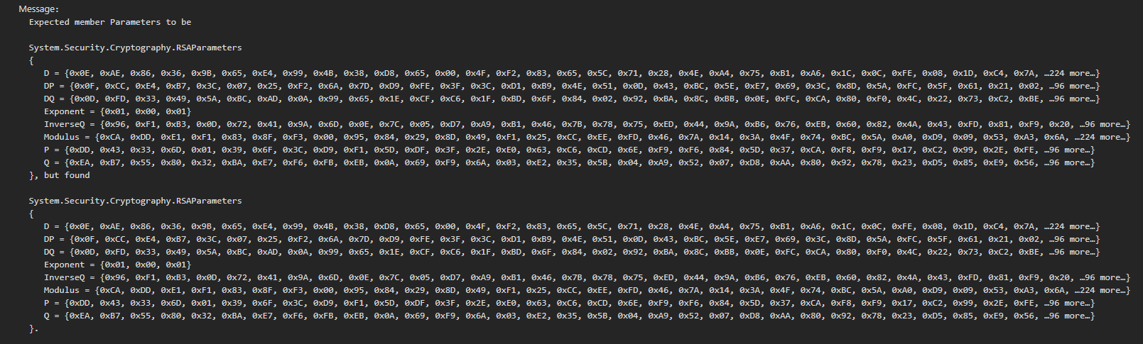 [Question/Bug] Usage of BeEquivalentTo with RSAParameters · Issue #1442 · fluentassertions ...