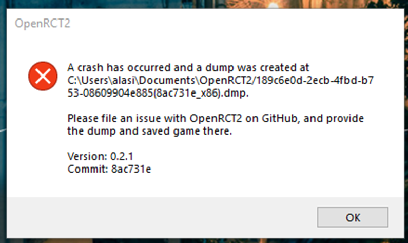 openrct2 crashes when saving a scenario (sorry if this has already been reported, i'm new, pls ...