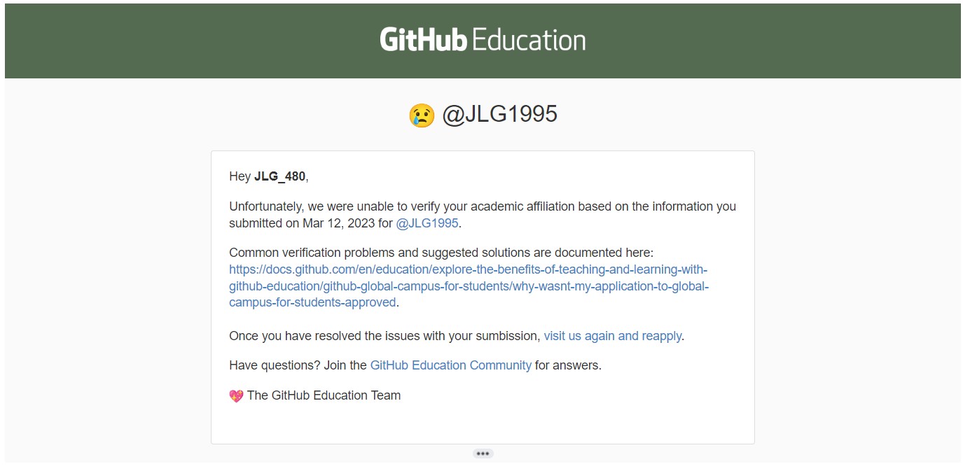 Issues with re-applying for GitHub Student Pack, despite providing all sorts of academic status ...
