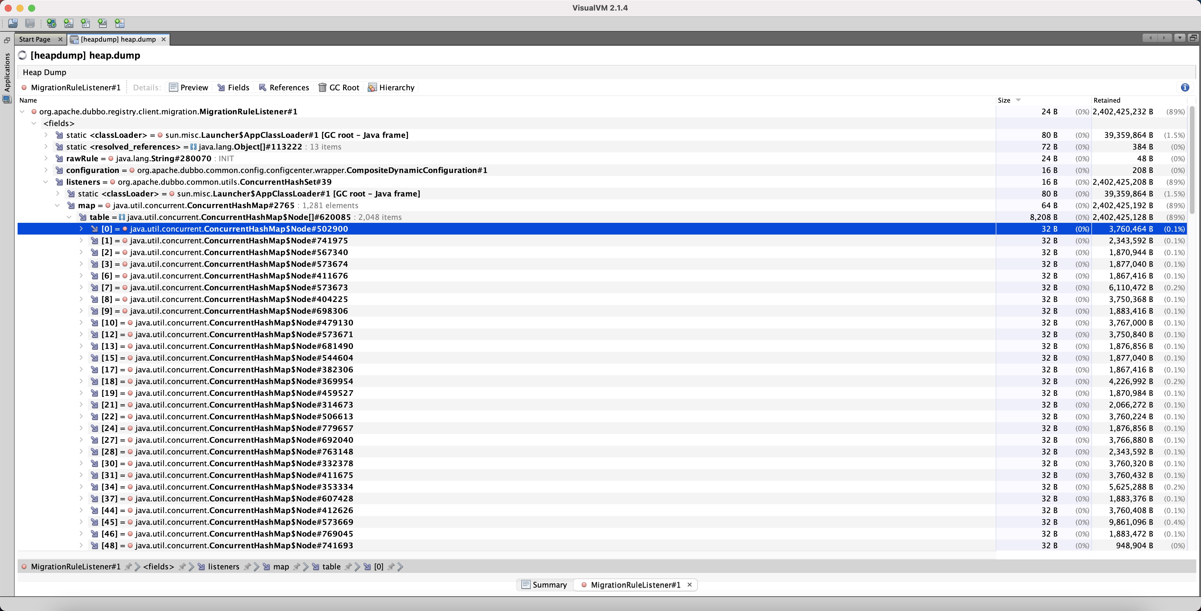[BUG]大量执行dubbo接口自动化场景时，java.util.concurrent.ConcurrentHashMap会占用大量的内存资源无法释放，导致gc无法正常回收，cpu资源占满 · ...