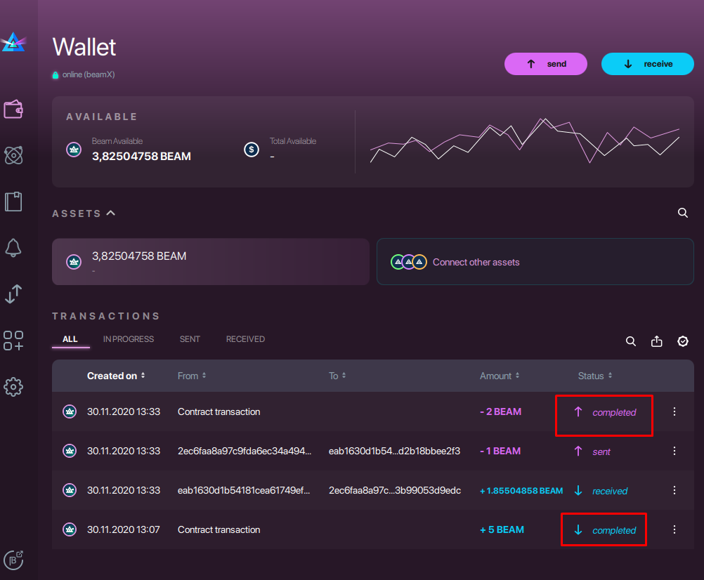 Change statuses for contracts from completed to received/sent · Issue #521 · BeamMW/beam-ui · GitHub