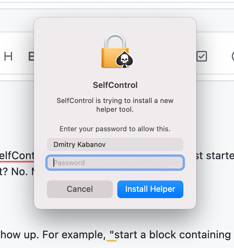 Request to install a helper occurs on every block start · Issue #790 · SelfControlApp ...