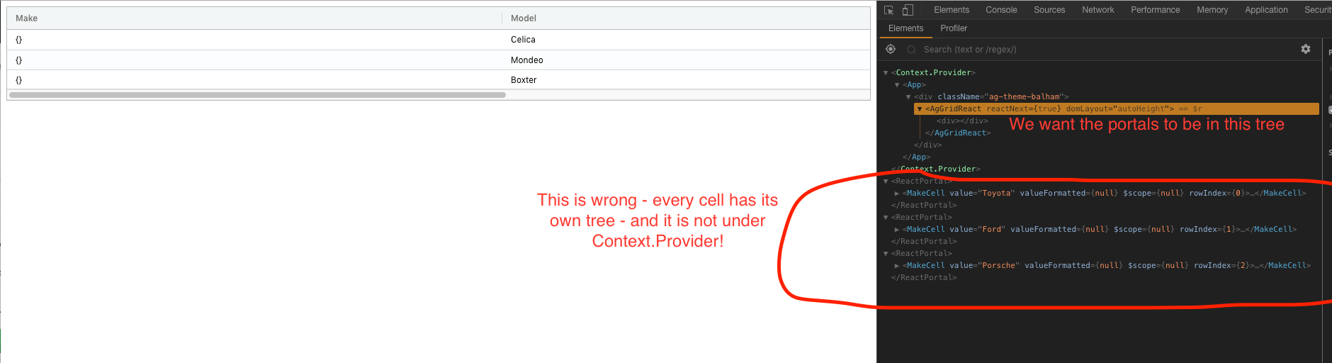 Reactnext Portals Implementation Does Not Work With React 163 Context · Issue 2838 · Ag Grid