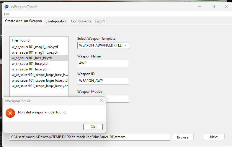 NO VALID WEAPON MODEL FOUND. but i import the file · Issue #47 · rubbertoe98/vWeaponsToolkit ...