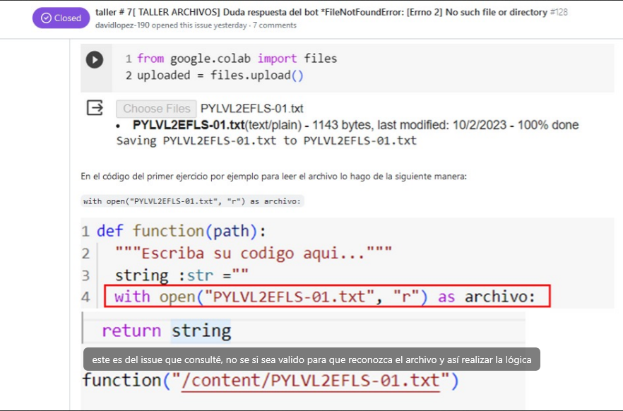 Duda respuesta del bot en el Taller Archivos · Issue #129 · codingupmyfuture/bootcamplinuxpython ...