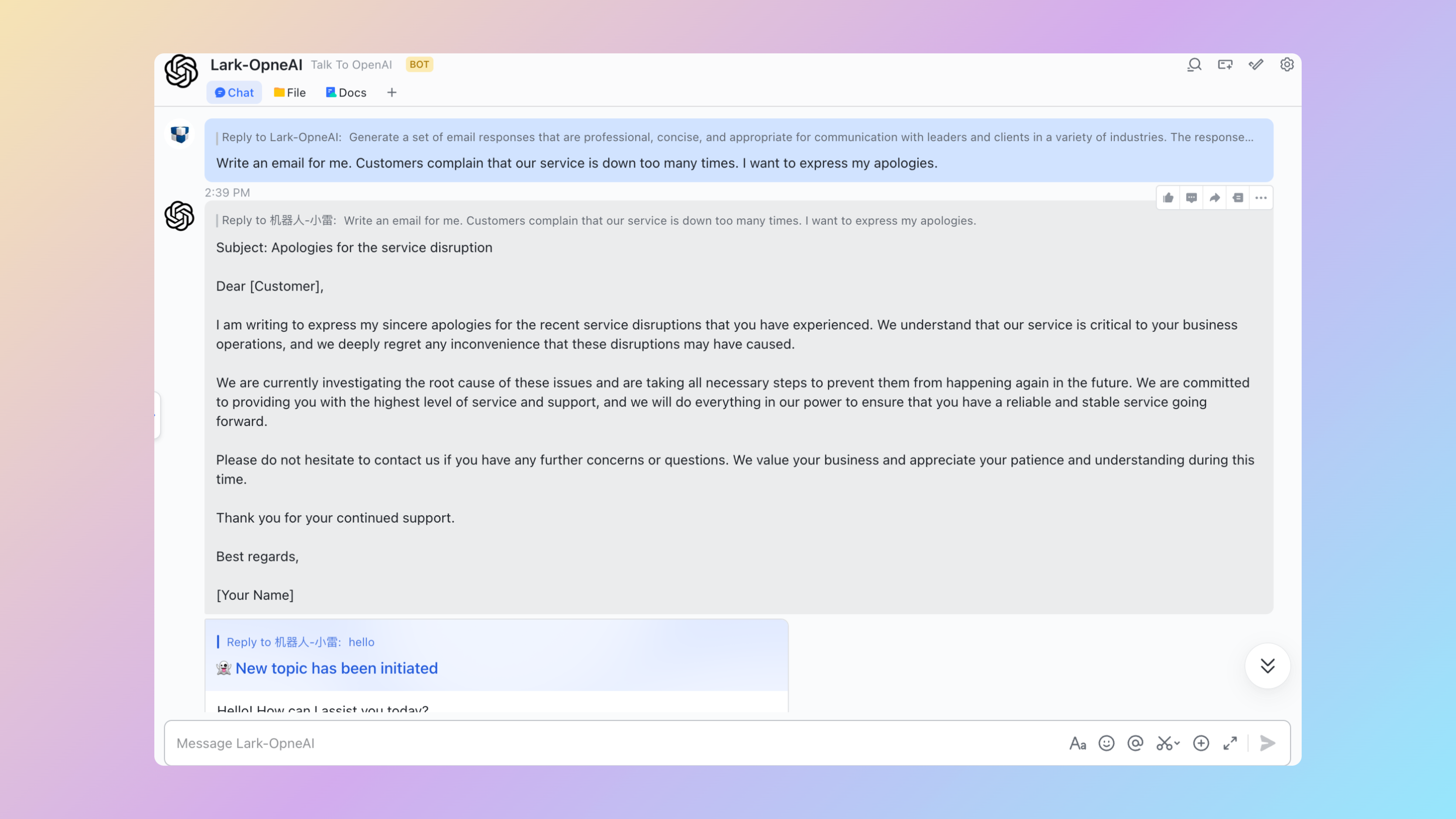 GitHub - ConnectAI-E/Lark-OpenAI: 🎒 Lark × (GPT-4 + DALL·E + Whisper) = your professional ...