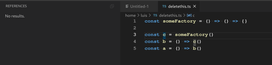 Call hierarchy doesn't work when function being inspected is the result ...