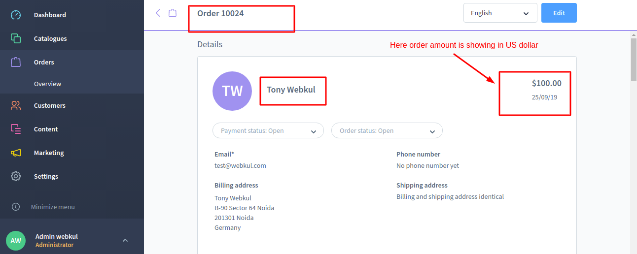 In the admin end, If we try to check order details under particular customer section. Here ...