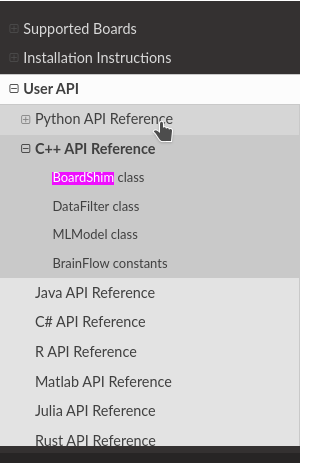 Consider Moving User APIs to Separate Page for each Language · Issue #594 · brainflow-dev ...