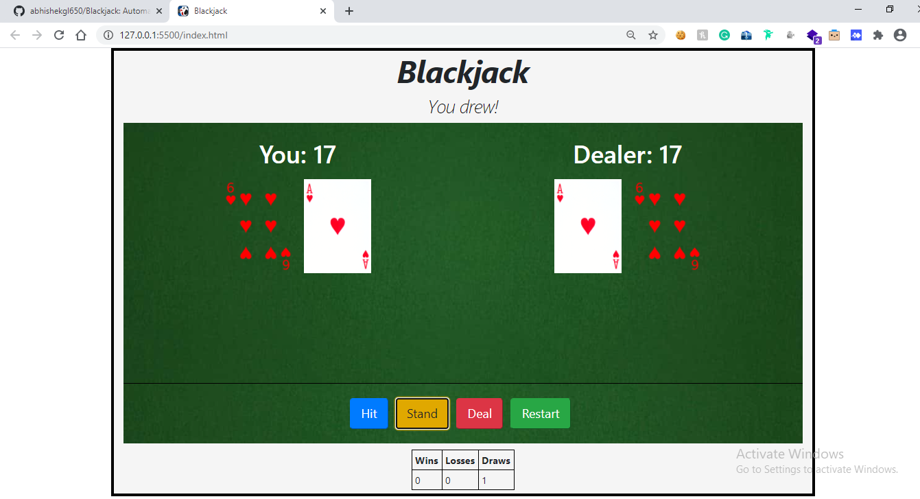 GitHub - abhishekgl650/Blackjack: Automated card game built with ...