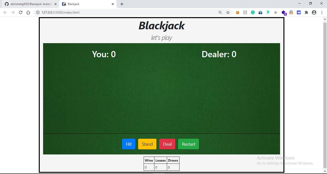 GitHub - abhishekgl650/Blackjack: Automated card game built with vanilla JS 🔥