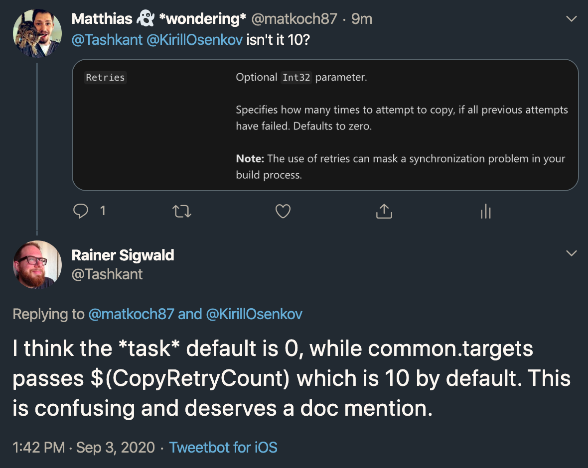 Retries Count In Msbuild Copy Tasks · Issue 20434 · Dotnetdocs · Github