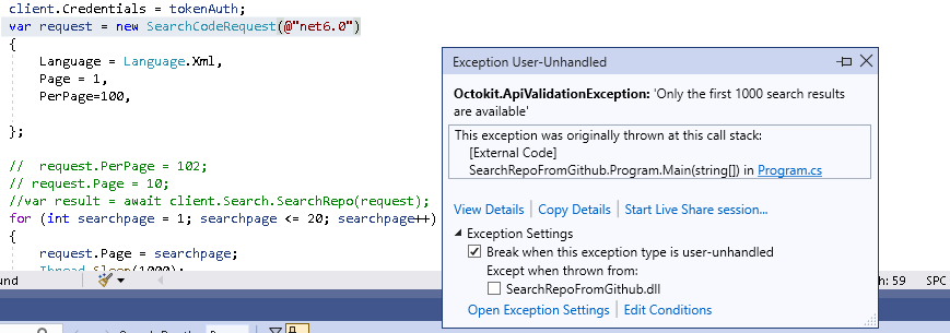 SearchCodeApi show error : Only the first 1000 search results are ...