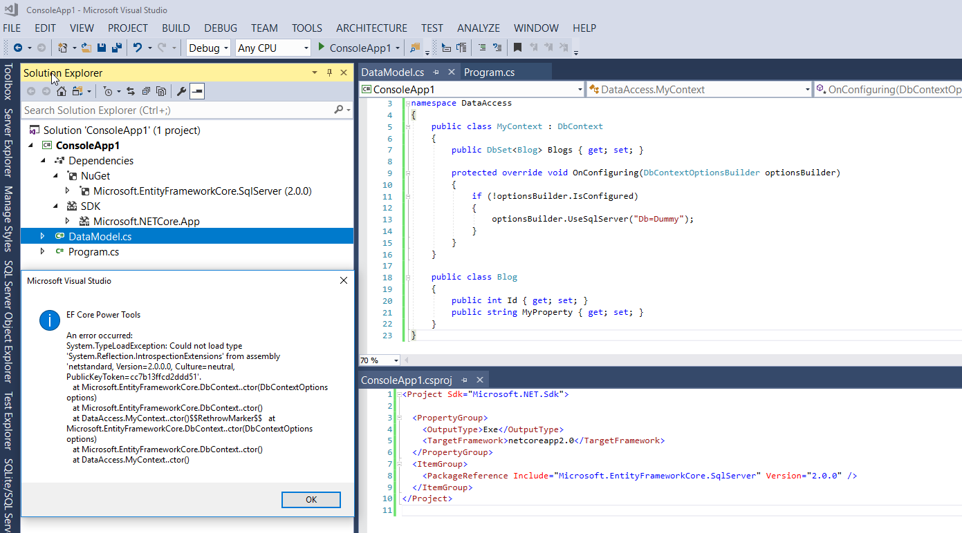 EF View Graph/Text Error: Cannot Load Type System.Reflection ...