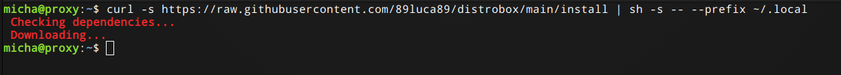 Custom curl based installition is failing without error · Issue #429 · 89luca89/distrobox · GitHub