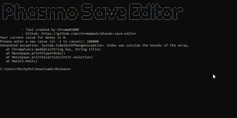 When i change anything in save, editor crashes · Issue #4 · chromamods/phasmo-save-editor · GitHub