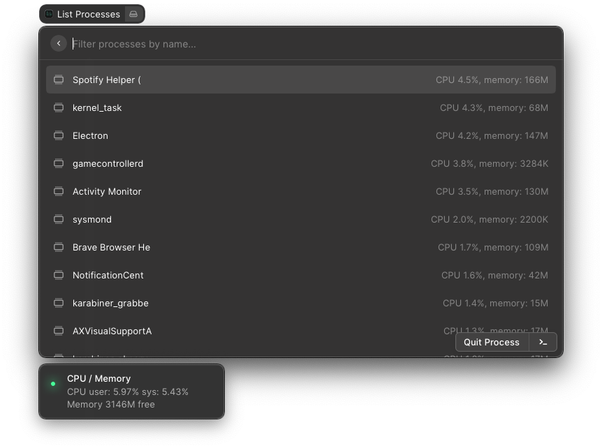 GitHub - bfollington/raycast-process-list: Raycast.app extension to list actives processes with ...