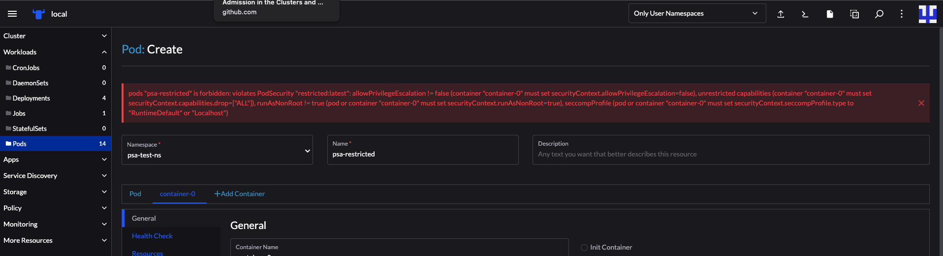 Add support for Pod Security Admission in the Clusters and Workloads · Issue #7628 · rancher ...