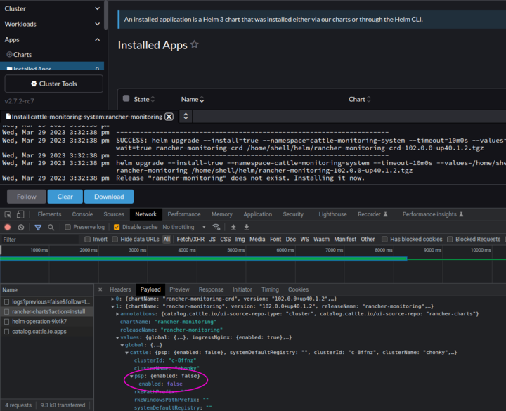 PSP value in custom charts is not kept on submission · Issue #8566 · rancher/dashboard · GitHub