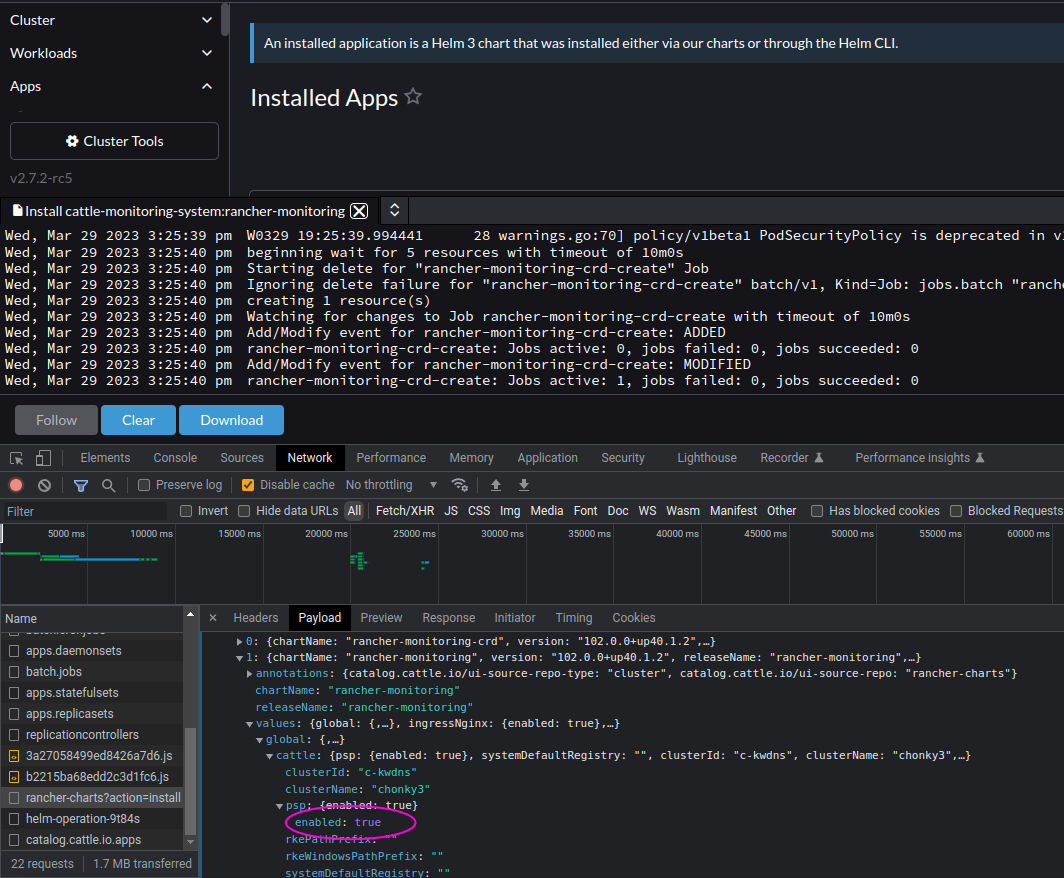 PSP value in custom charts is not kept on submission · Issue #8566 · rancher/dashboard · GitHub