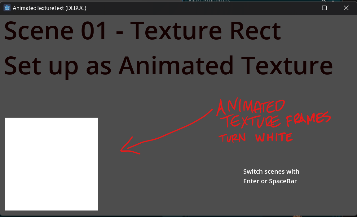 AnimatedTexture frames turn white after changing to a scene that references the same pngs ...