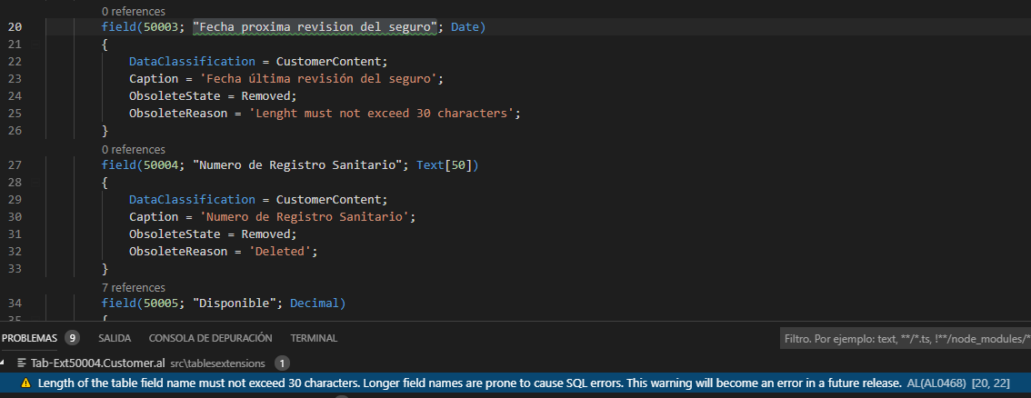 [AL0468] Length of the table field name must not exceed 30 characters ...
