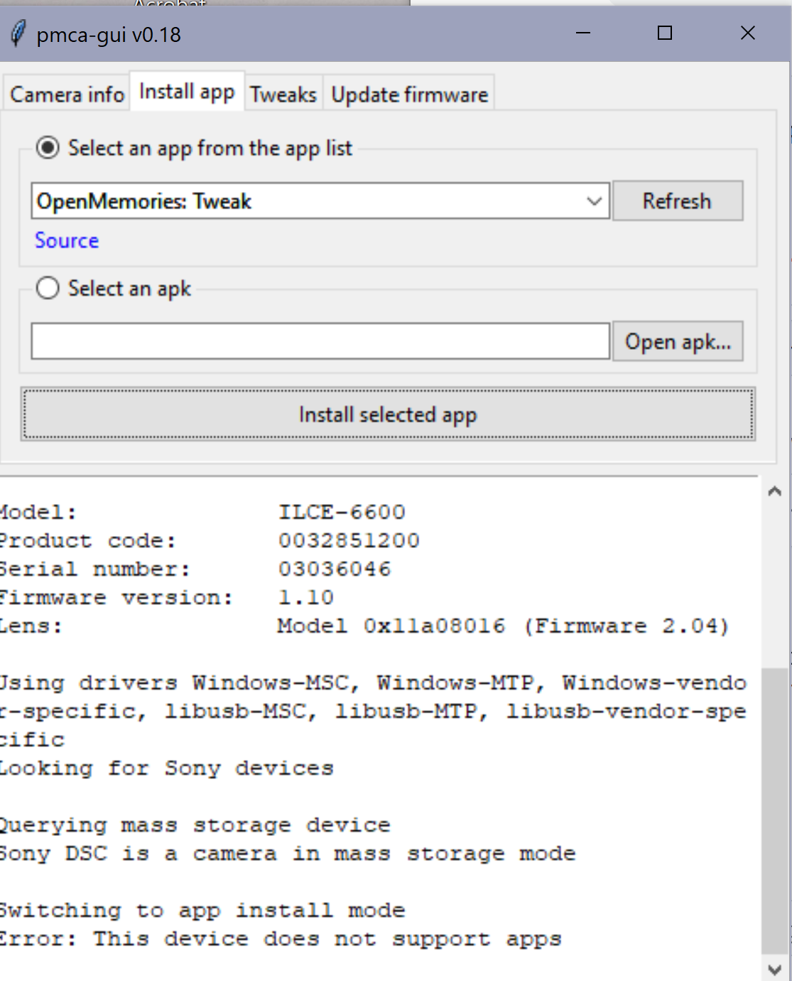 doesn't work for Sony a6600 · Issue #432 · ma1co/Sony-PMCA-RE · GitHub