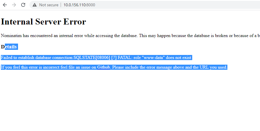 Installation using Docker file- Getting Internal server error · Issue #162 · mediagis/nominatim ...