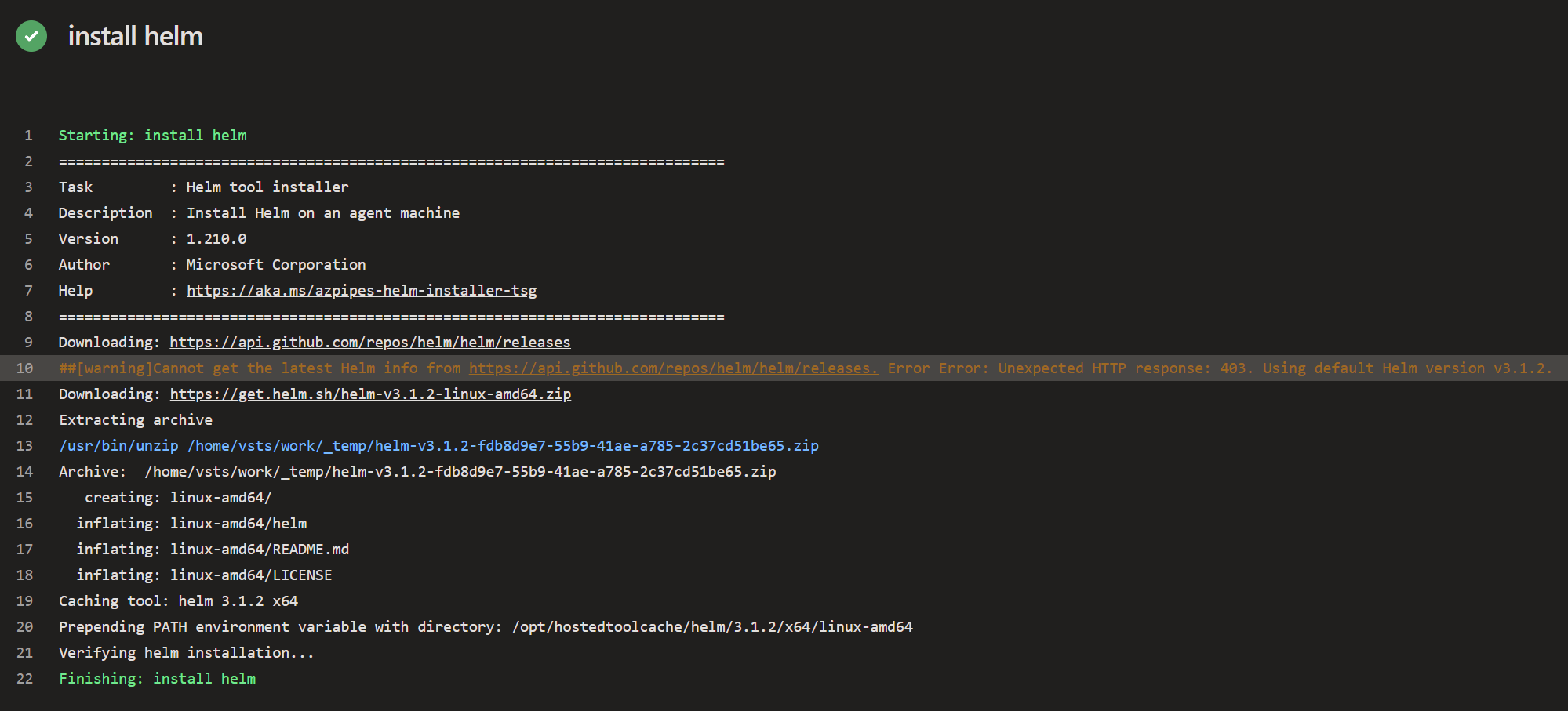 HelmInstaller@1 Unexpected HTTP response: 403 · Issue #17513 · microsoft/azure-pipelines-tasks ...