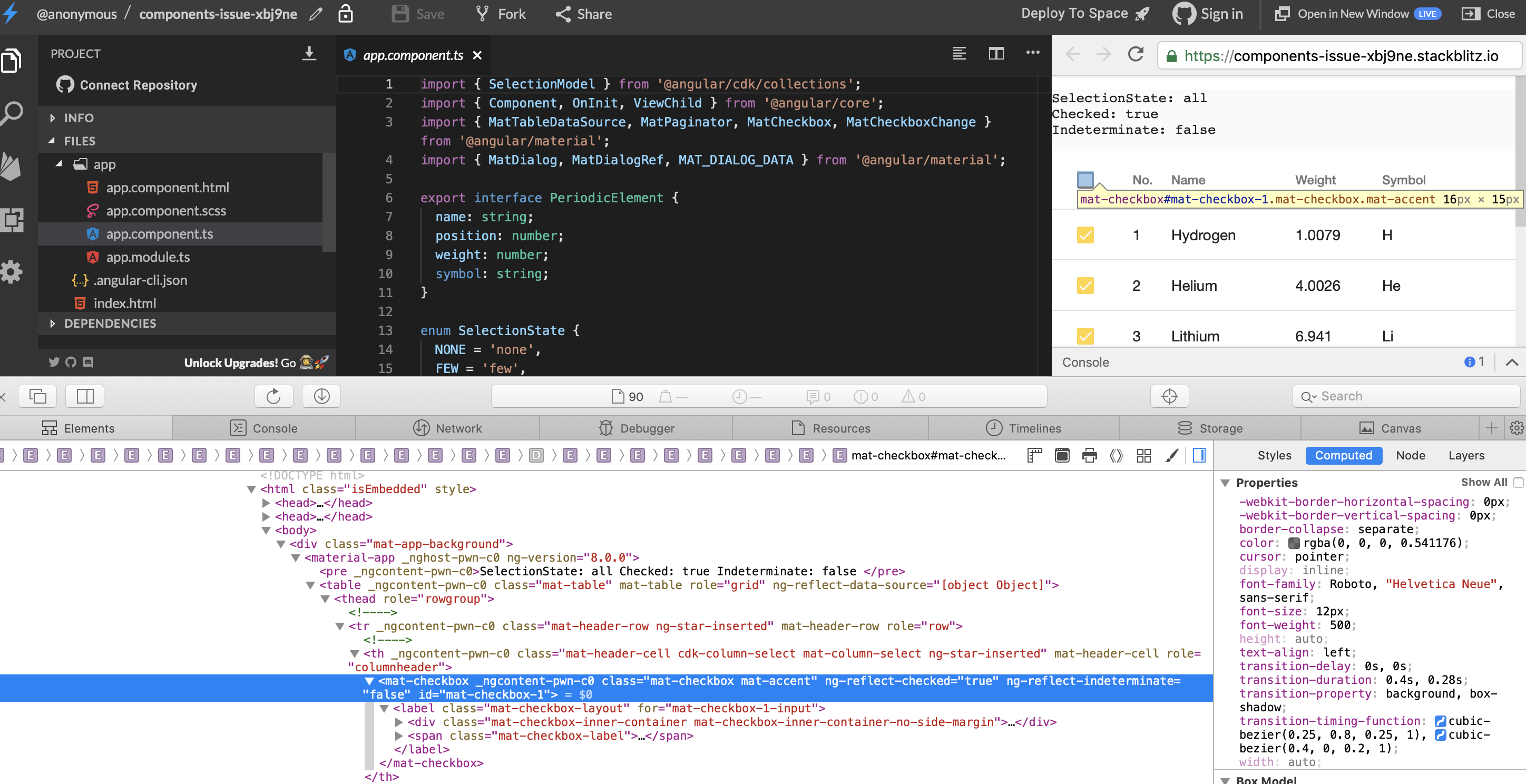mat-checkbox in mat-header-cell is not displaying the correct state ...