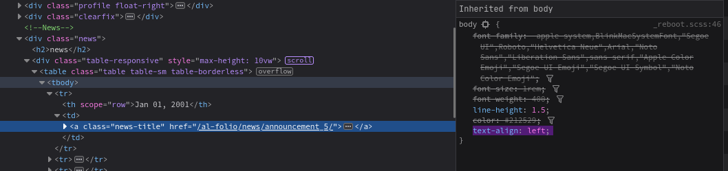 [News][Table] The news titles are not left-aligned when the post uses "inline: false" · Issue ...